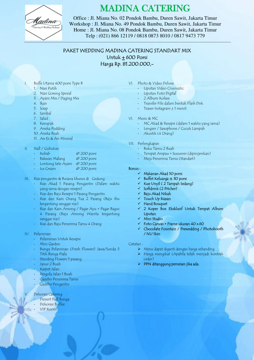 Madina Catering & Wedding Package - Wedding Market